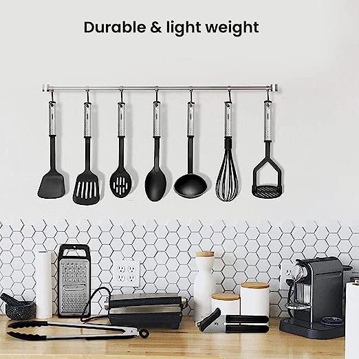 Steel Utensils 24 Pcs Kitchen Utensils Spatula Set Heat Resistant Kitchen Cooking Utensils Cookware Set with Spatula Black (Nylon and Stainless Steel)
