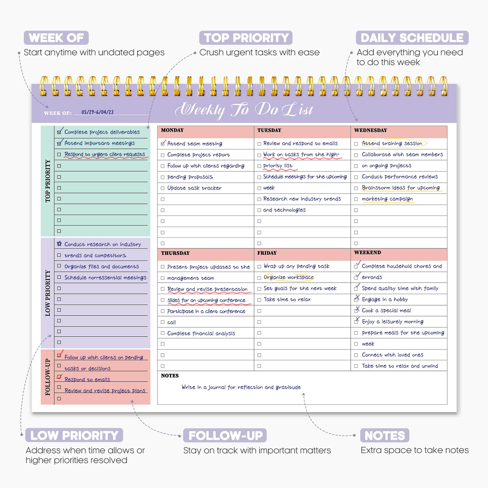 Weekly To Do List Notepad with 52 Undated Sheets（8.5"×11"）- Weekly Desk Planner for Women & Man,Work and Home - Azure Dream
