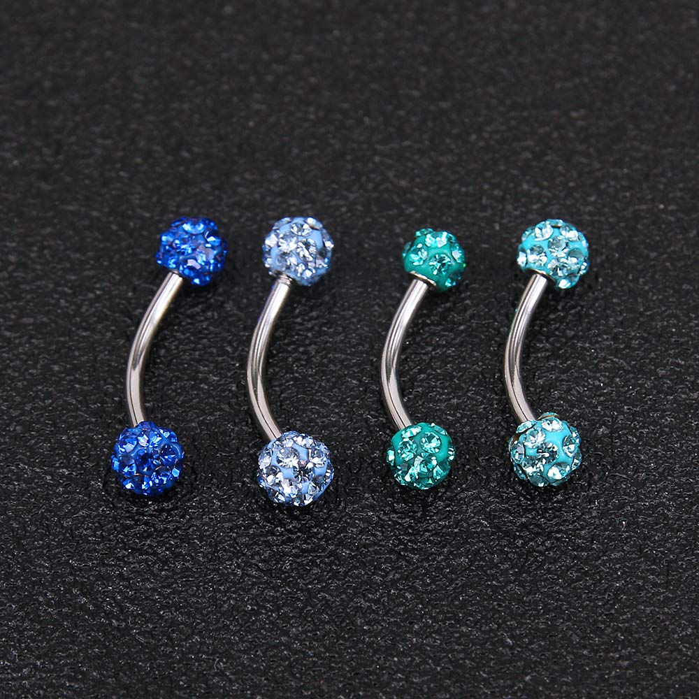 ZS 16 Gauge Eyebrow Rings Curved Barbell 4mm Tiny Crystal Ball Belly Button Rings Nipple Rings Tongue Piercings