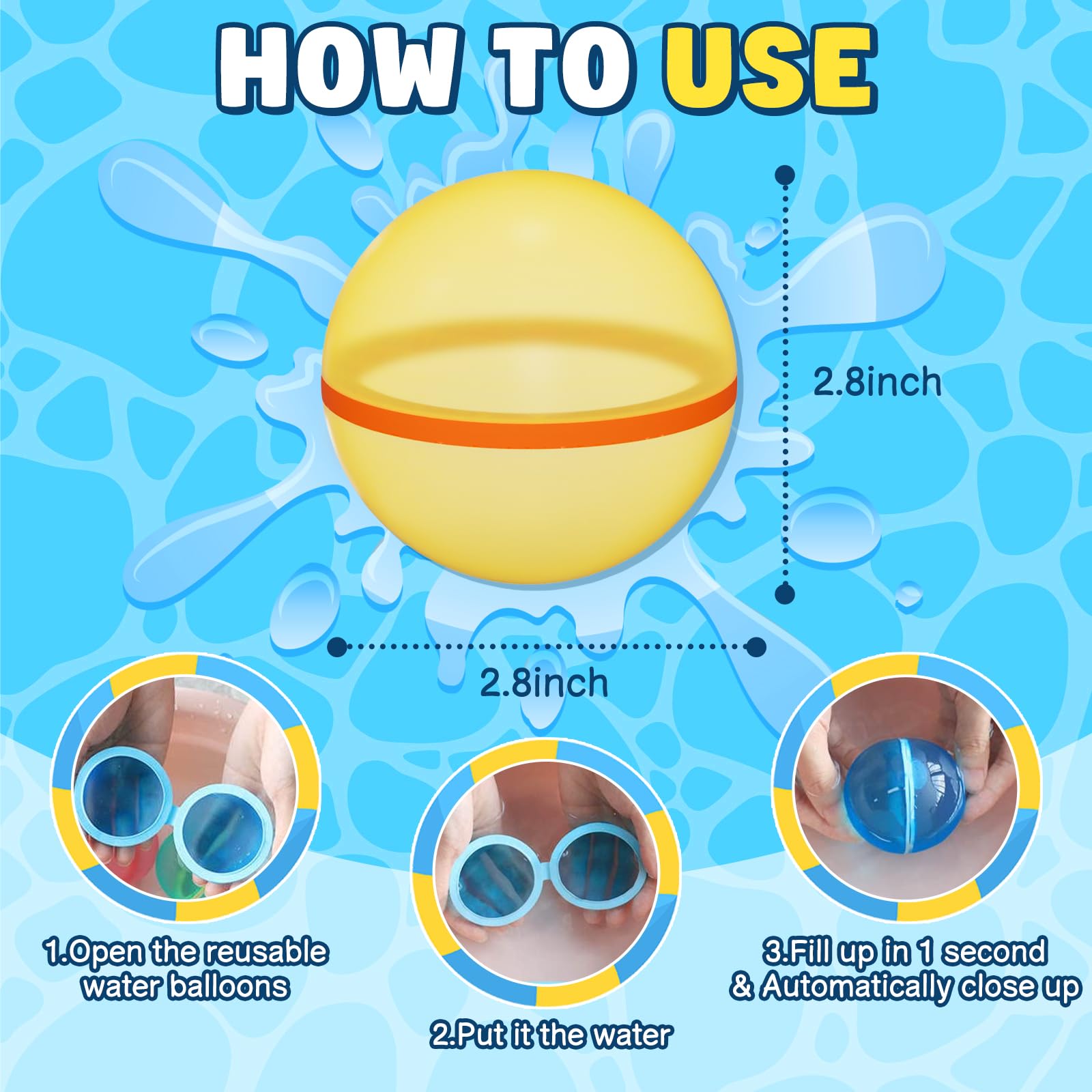 Yexyep Reusable Water Balloons For Kids - Quick Fill, 24 Pcs, Auto Sealing, Refillable, Silicone Made, Best Summer Water Toys, 2024 Upgraded, Octopus Shape
