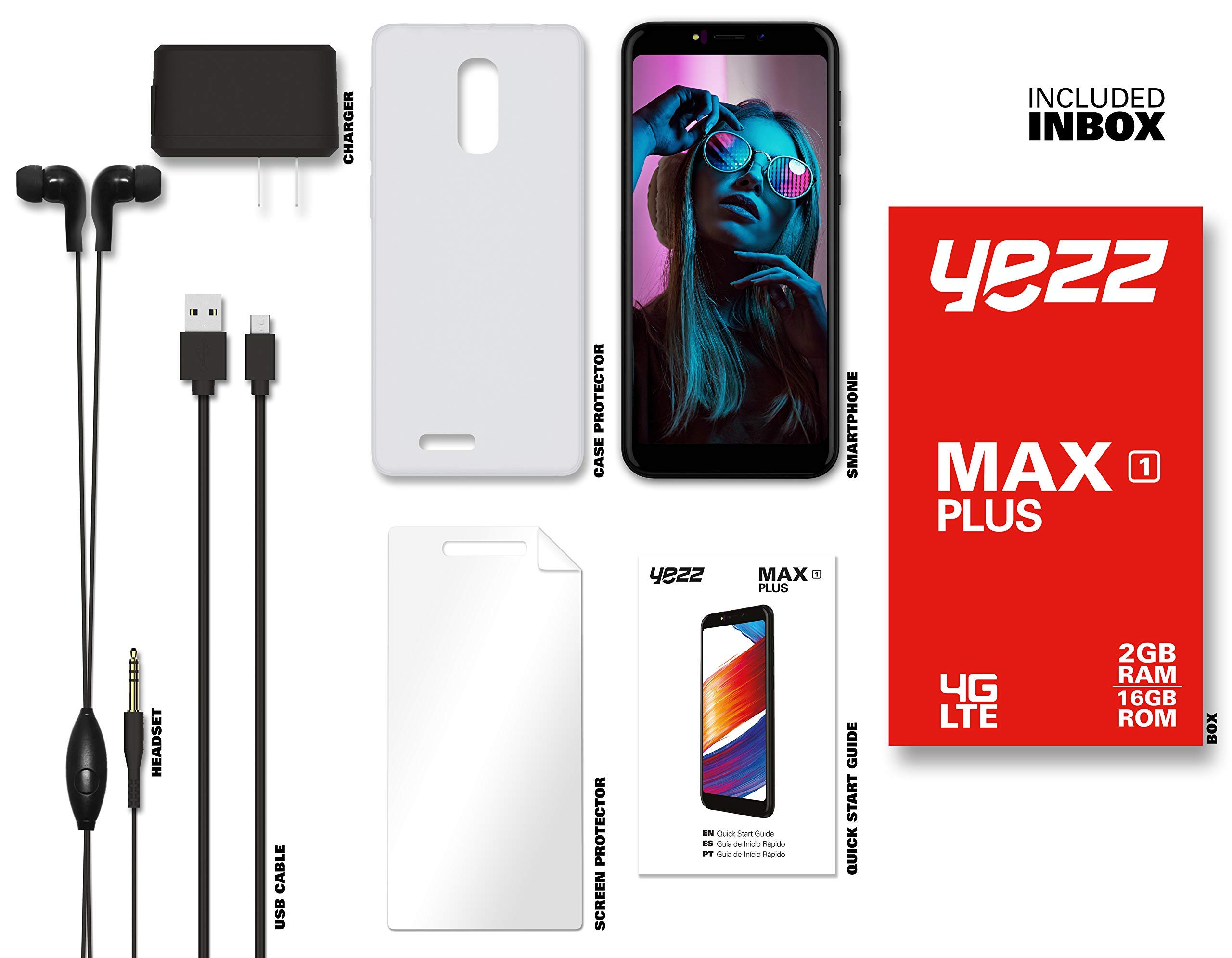 Yezz MAX 1 Plus (16GB, 2GB) 5.5β HD+ IPS Screen, 4G LTE, Android Pie, 1 Year Warranty, Dual SIM Factory Unlocked (AT&T, T-Mobile, Cricket, MetroPCS, Straight Talk), Black