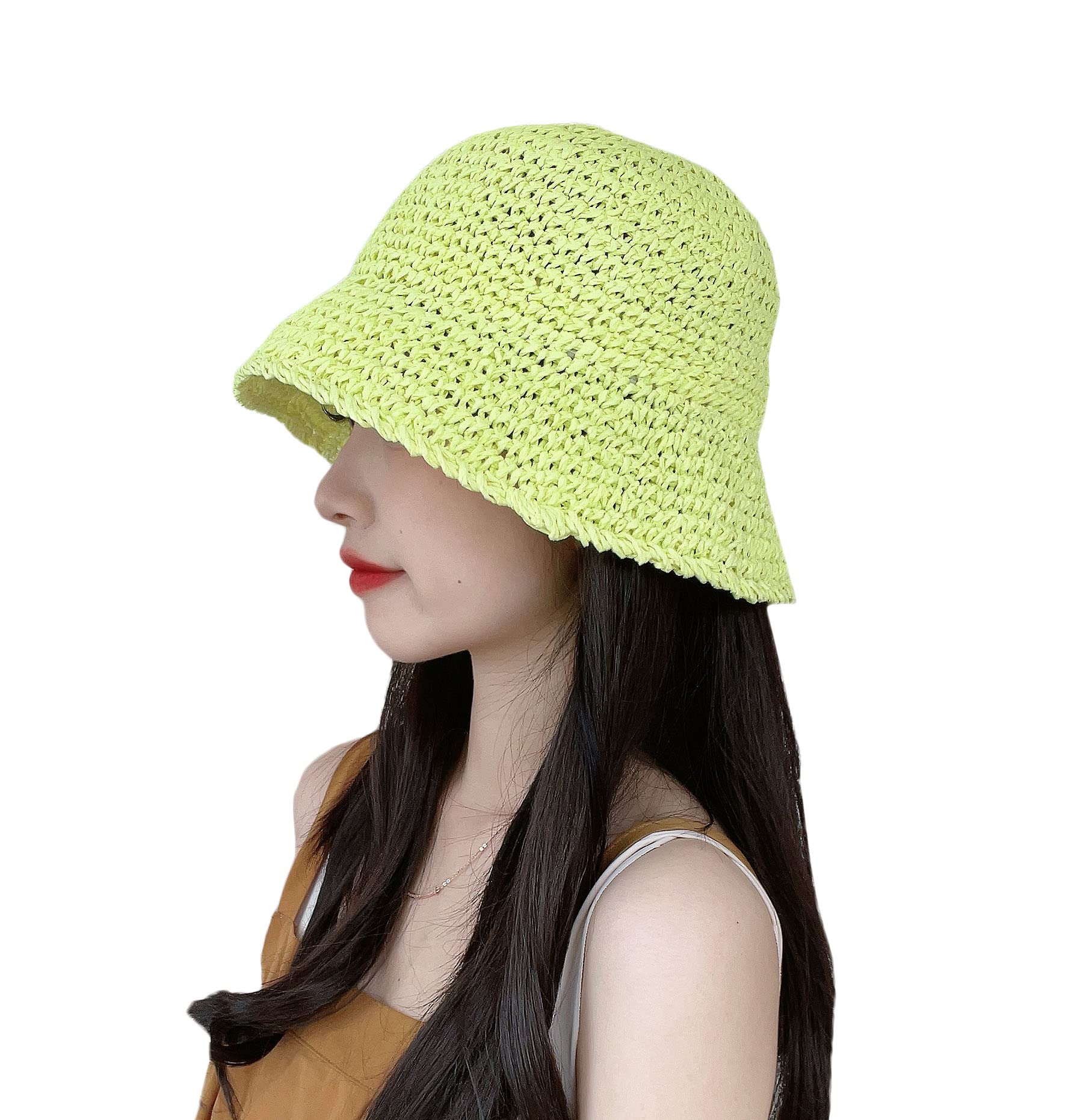 Womens Straw Sun Hat Woven Bucket Hat Fishing Hat Beach Hat Foldable Cap Solid Color Straw Beach Hat Summer