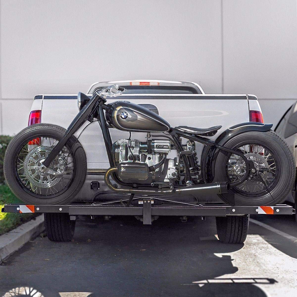 W4-moto 500 lb Motorcycle Scooter Dirtbike Steel Carrier Hauler Hitch Mount Rack with Loading Ramp 2" Receiver Mount