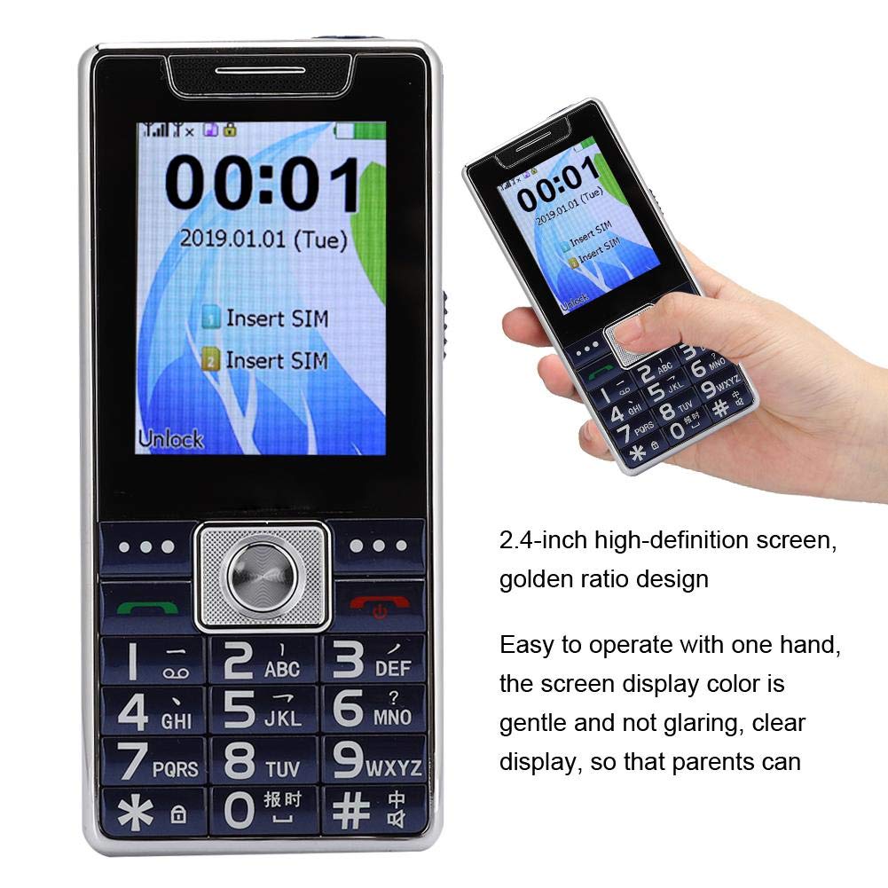 Unlocked Cell Phones with 2.4-inch HD Screen, 2G GSM Network Dual-SIM Card Mobile Phone with 3000mAh Battery, One-Click Dialing * Flashlight for Elderly & Kids(Blue)