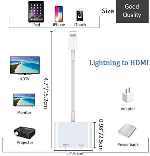 Veetone Lightning to HDMI Adapter for iPhone 11/11 Pro/XR/XS/X8, iPad on HDTV/Monitor/Projector