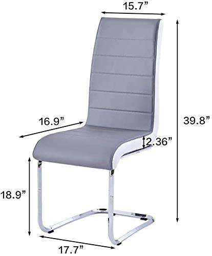 WENYU Dining Chairs Set of 6 - Modern Dining Chairs with Chrome Legs, Faux Leather Dining Room Chairs Kitchen Chairs, Comfortable Side Chairs of 6 Pieces - Grey