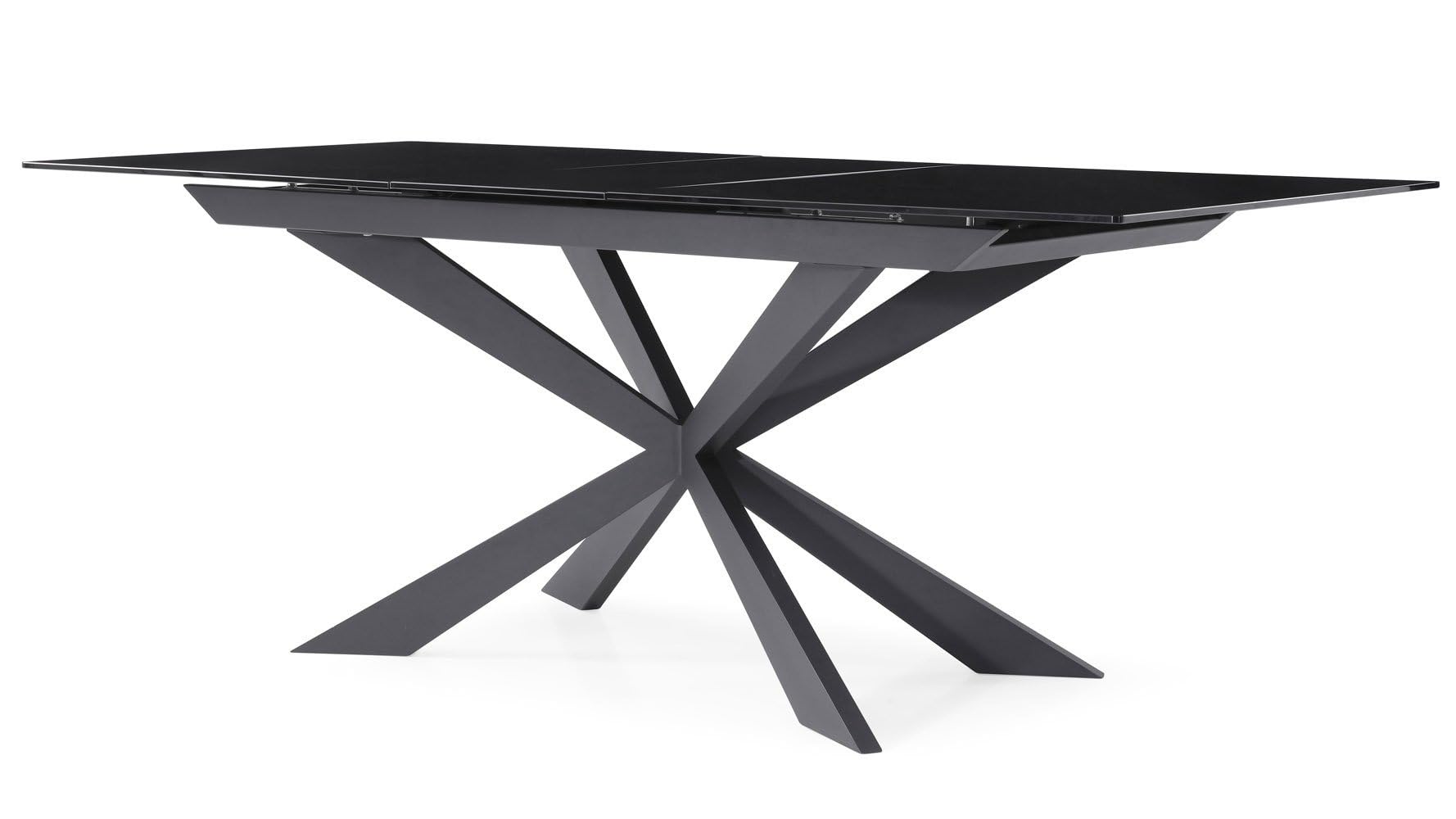 ZURI Modern 63-79" Burton Extension Dining Table - Smoked Glass Top with Matte Black Steel Base