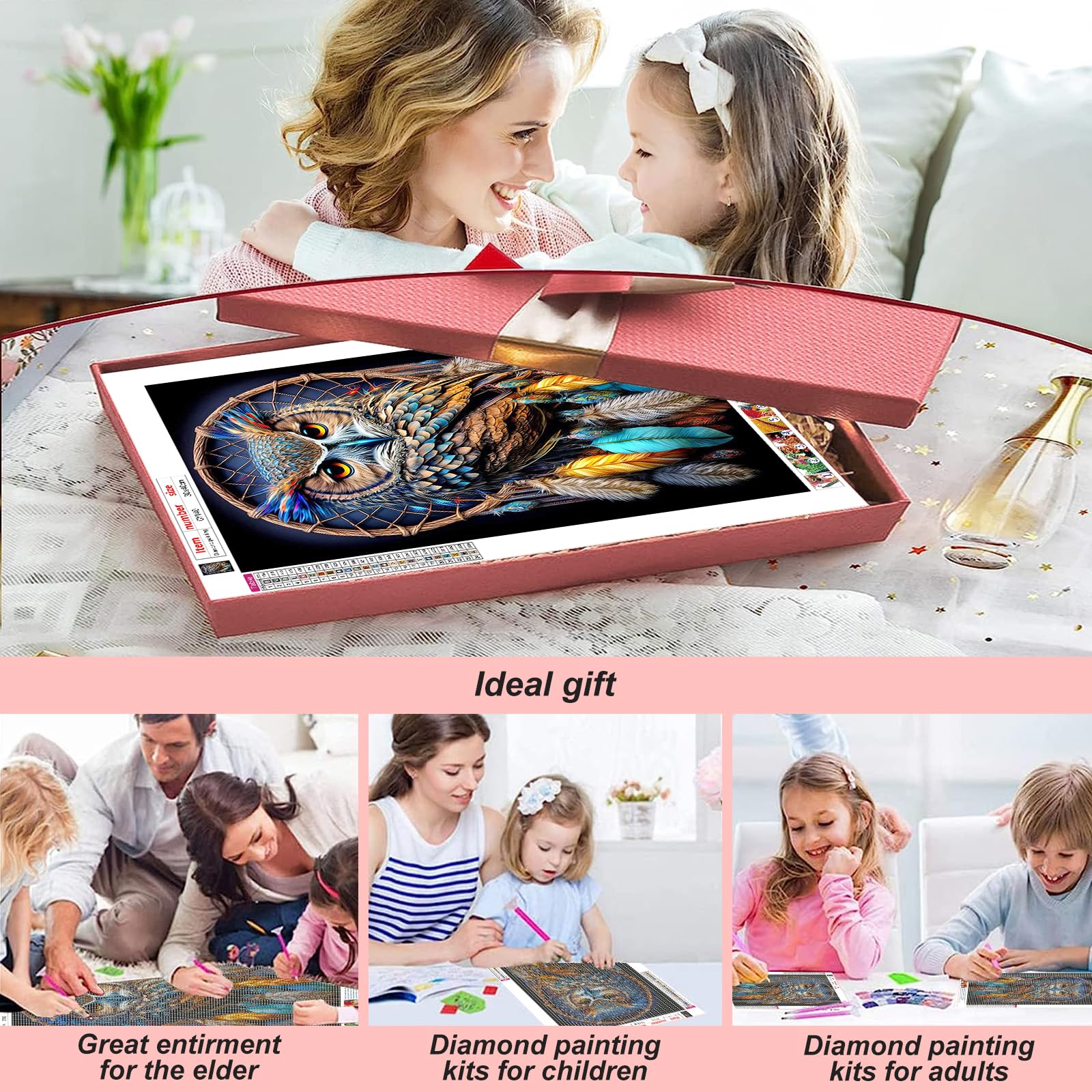 Stalente Diamond Painting Kits for Adults, Owl 5D DIY Diamond Art Kits for Beginners Round Full Drill Diamond Painting for Home Wall Decoration Gift 12×16inch, Dreamcatcher