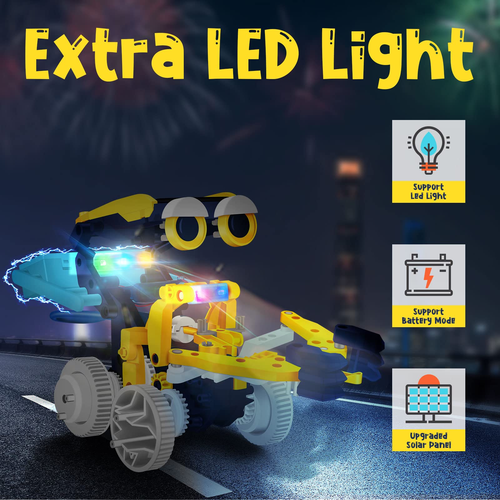 STEM Projects for Kids Ages 8-12, Solor Robot kits with Unique LED Light Educational Building Toys, Science Experiment Kit Gift for Boys 8 9 10 11 12 Years Old