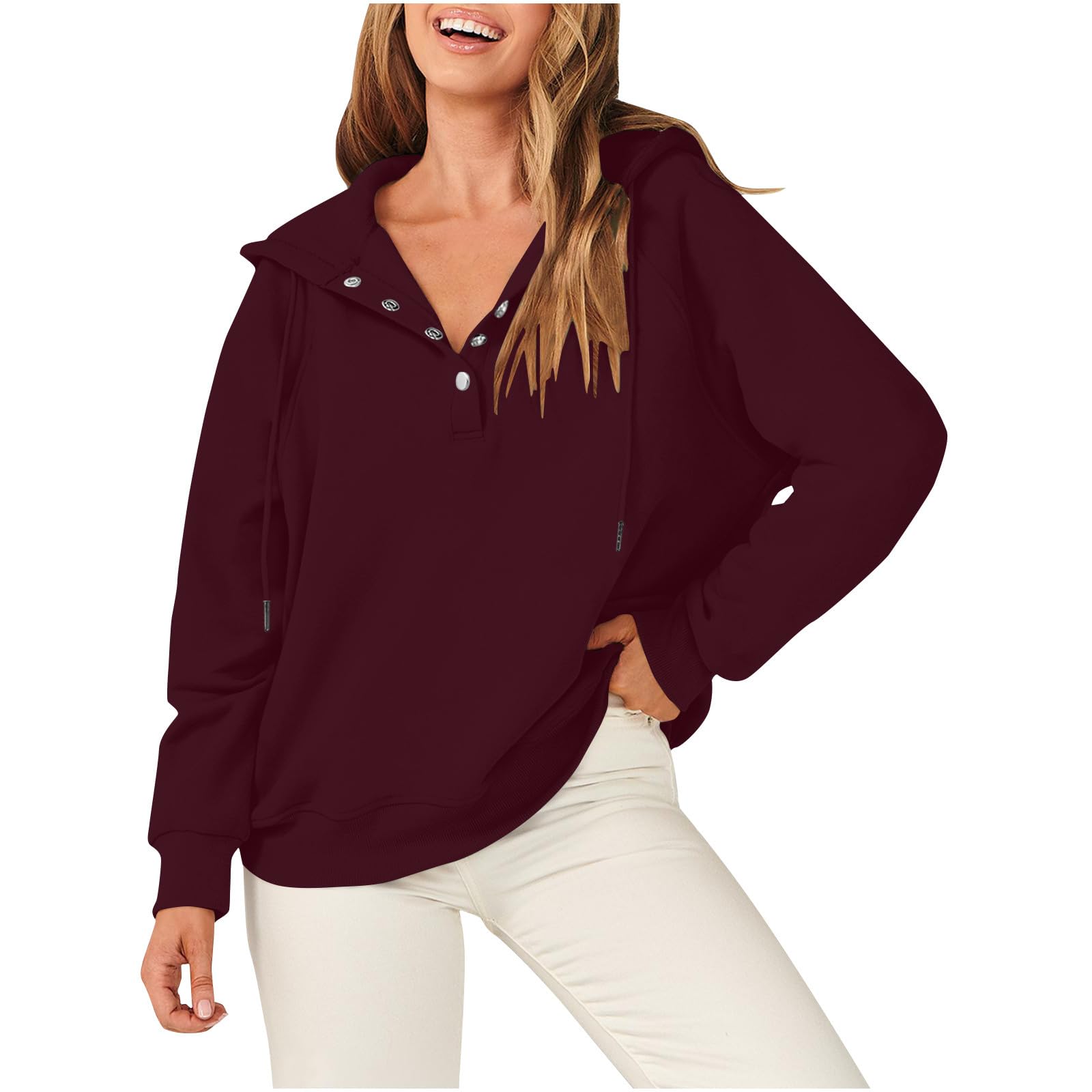 WPNMASNP Womens Fall Hoodies Drawstring Casual Long Sleeve Blouses Fashion Plus Size Tees Y2k Oversized Pullovers Trendy Tops Wine