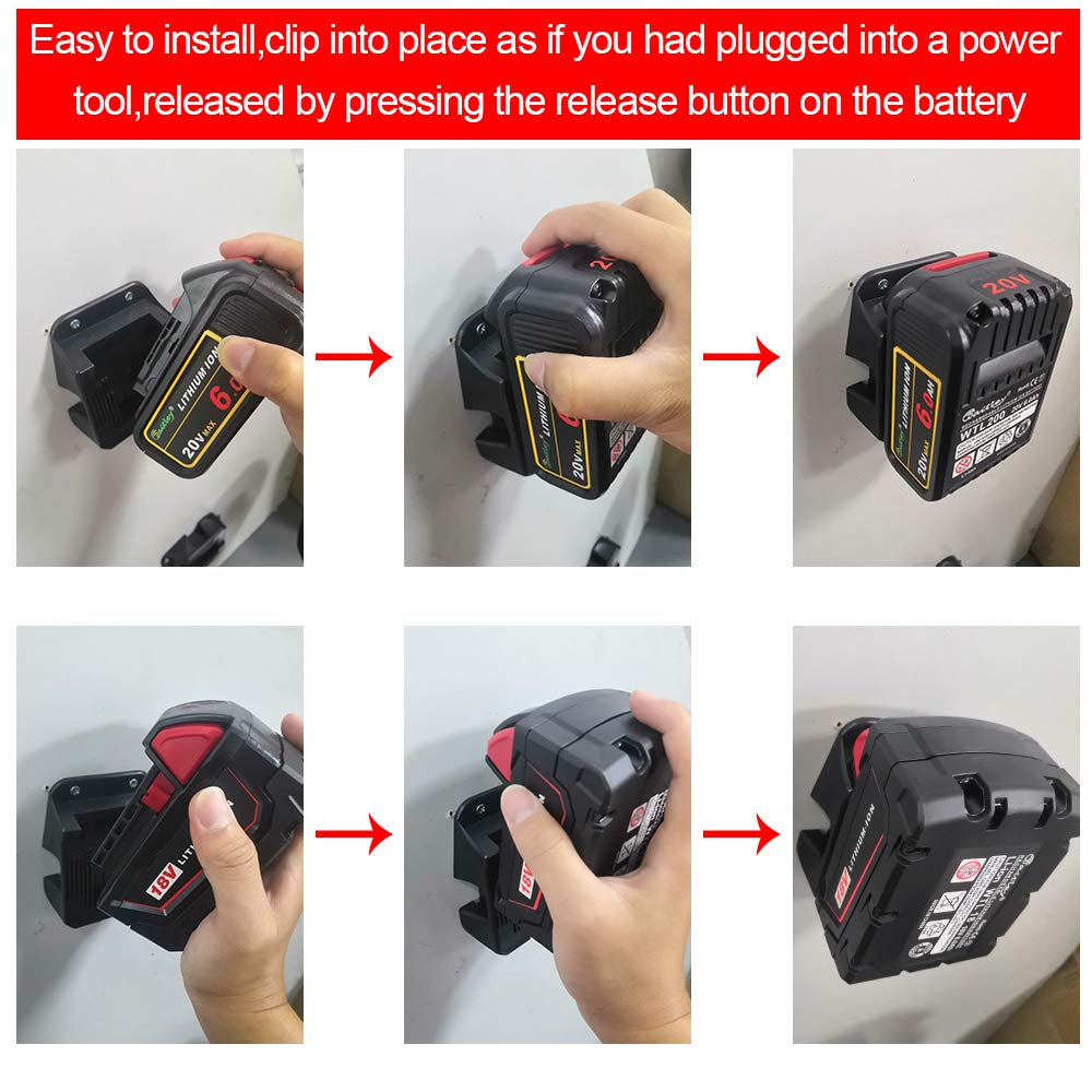waitley 10-Pack Battery Holder Wall Mount Storage Shelf Rack Compatible with Dewalt 20V DCB200 Lithium Ion Battery and Milwaukee M18 18V Lithium Ion Battery