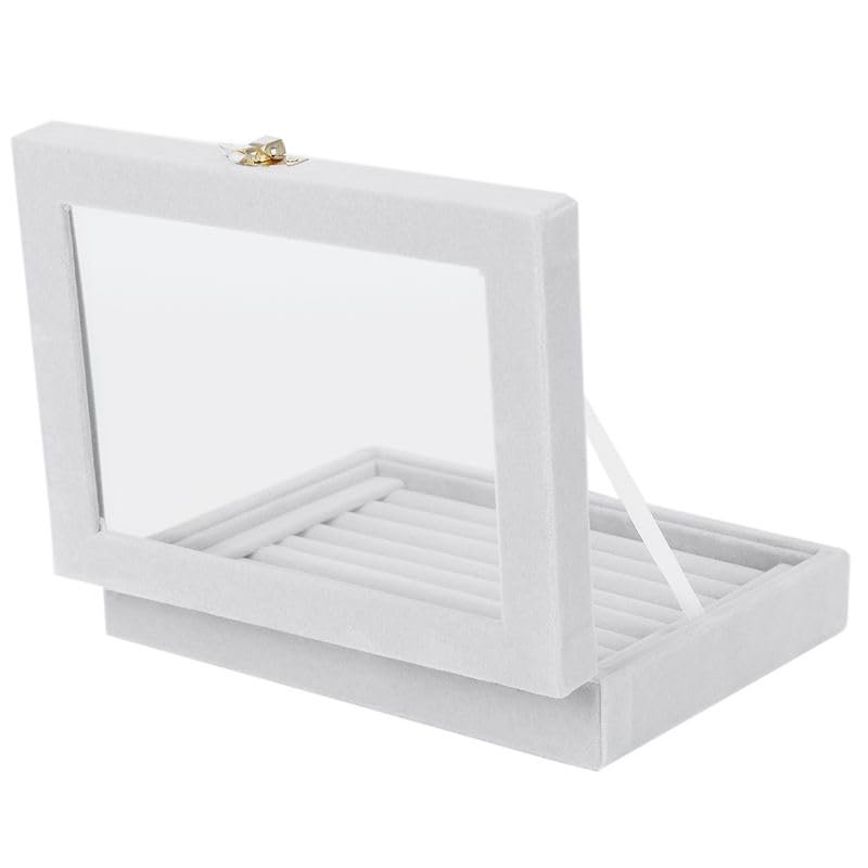 Velvet Glass Jewelry Display Storage Box Ring Earrings Tray Organizer Ring Holder Necklace Jewelry Box (Ring Tray)
