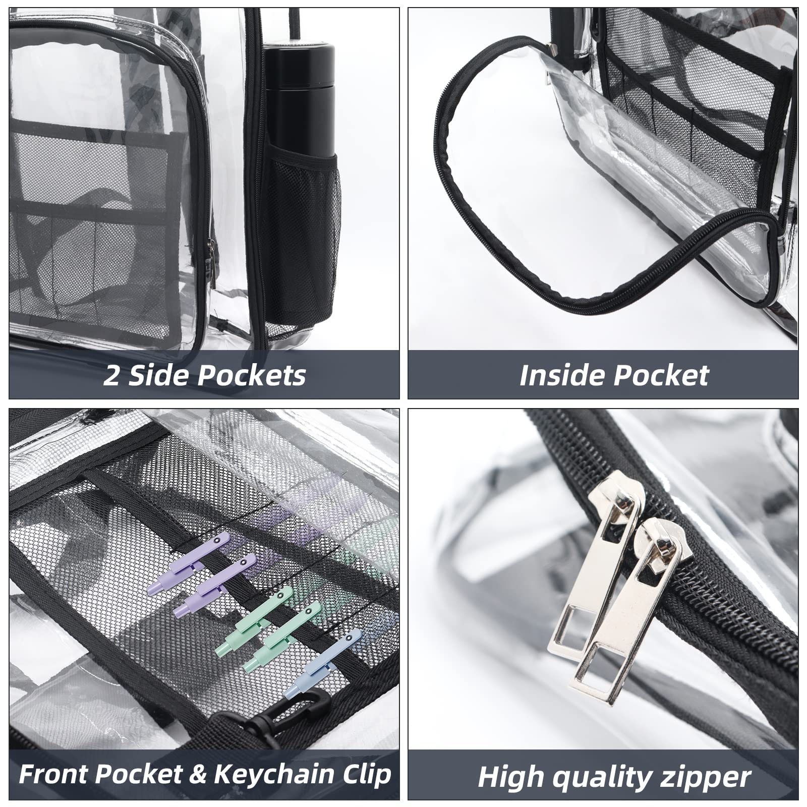 WQSS AOEIU Clear Backpacks for School Heavy Duty Clear Backpack Stadium Approved Transparent Backpack See Through Plastic Bookbag for Kids Boy Girls (Black)
