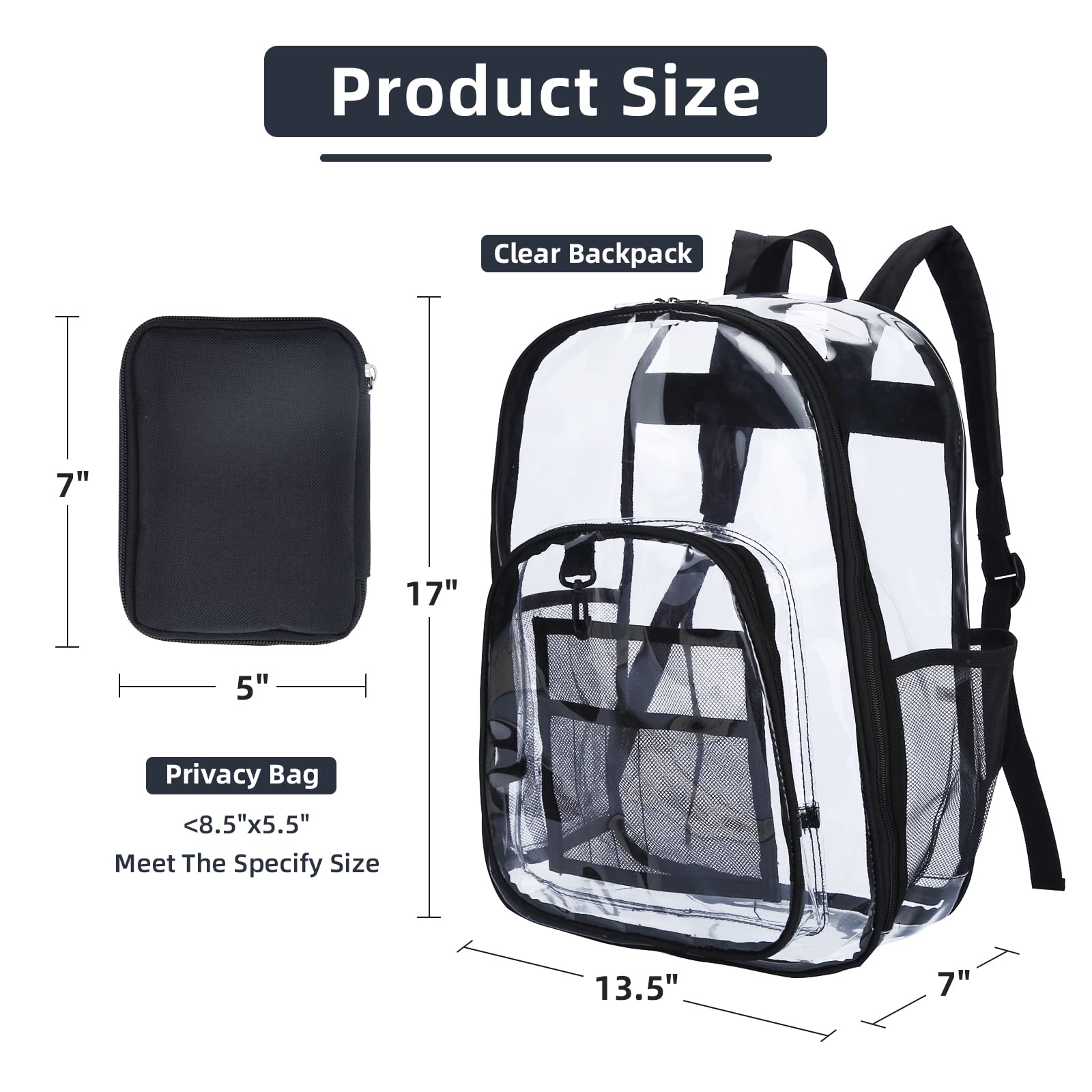 WQSS AOEIU Clear Backpacks for School Heavy Duty Clear Backpack Stadium Approved Transparent Backpack See Through Plastic Bookbag for Kids Boy Girls (Black)