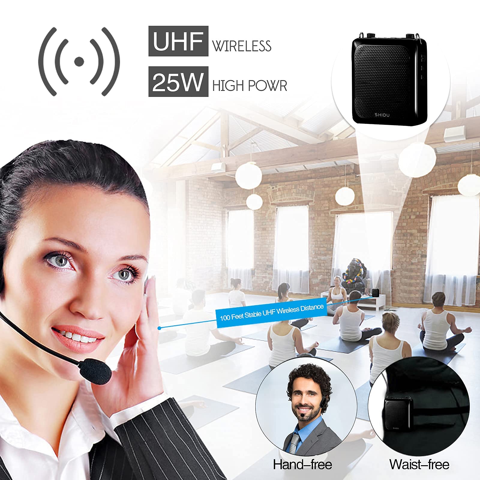 Wireless Voice Amplifier Bluetooth, Microphone Amplifier Wireless 25 Watt Sound System Portable with Mic, 2000mAh Rechargeable Lithium Battery for Teachers/Tour Guide S28