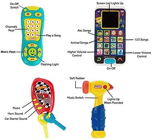 WALA - Learning Music Playset Bundle Smartphone with Car Keys Remote TV Control and Hammer - Pretend N Play with Storage Bag