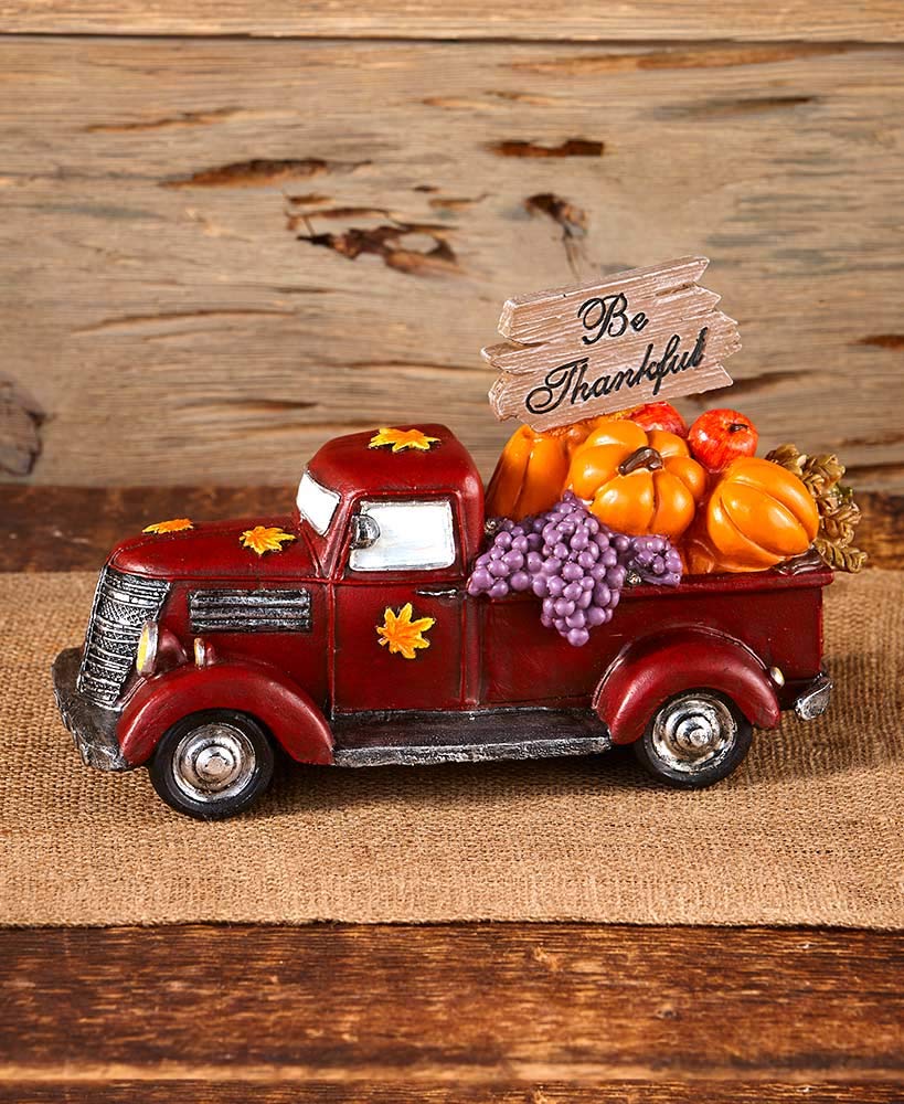 The Lakeside Collection Harvest Lighted Pickup Truck with Pumpkins in Rear Bed - Be Thankful