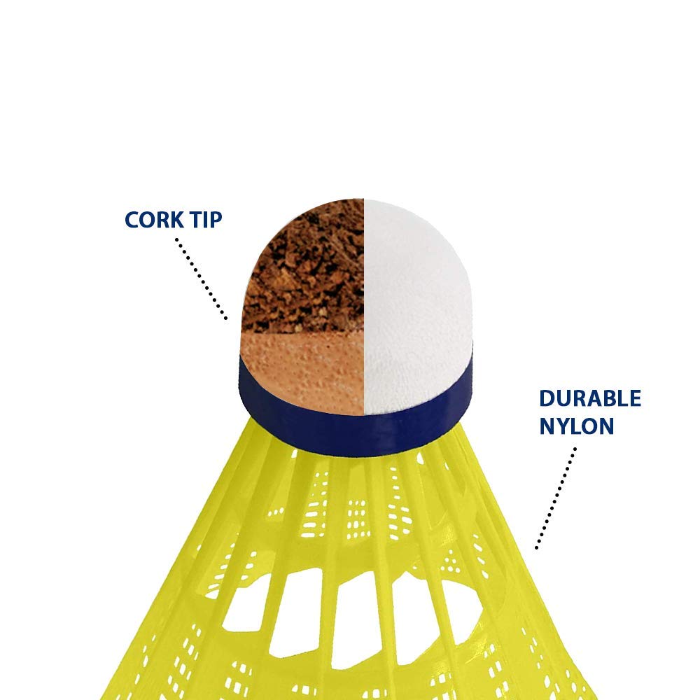 Wish Airflow 6000 Badminton Tournament Shuttlecocks β 6 Pack Tube of Durable Nylon Shuttlecocks with Cork Tips β Badminton Birdies for Indoor and Outdoor Play, Yellow