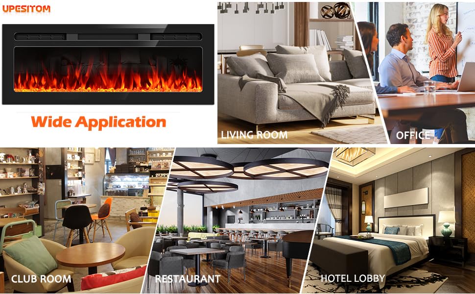 Upesitom 31" Electric Fireplace Recessed and Wall Mounted Fireplace Heater Inserts, Mirrored Led Fireplace Heater with Remote Control, Timer, Adjustable 12 Flame Color, 750/1500W, Black