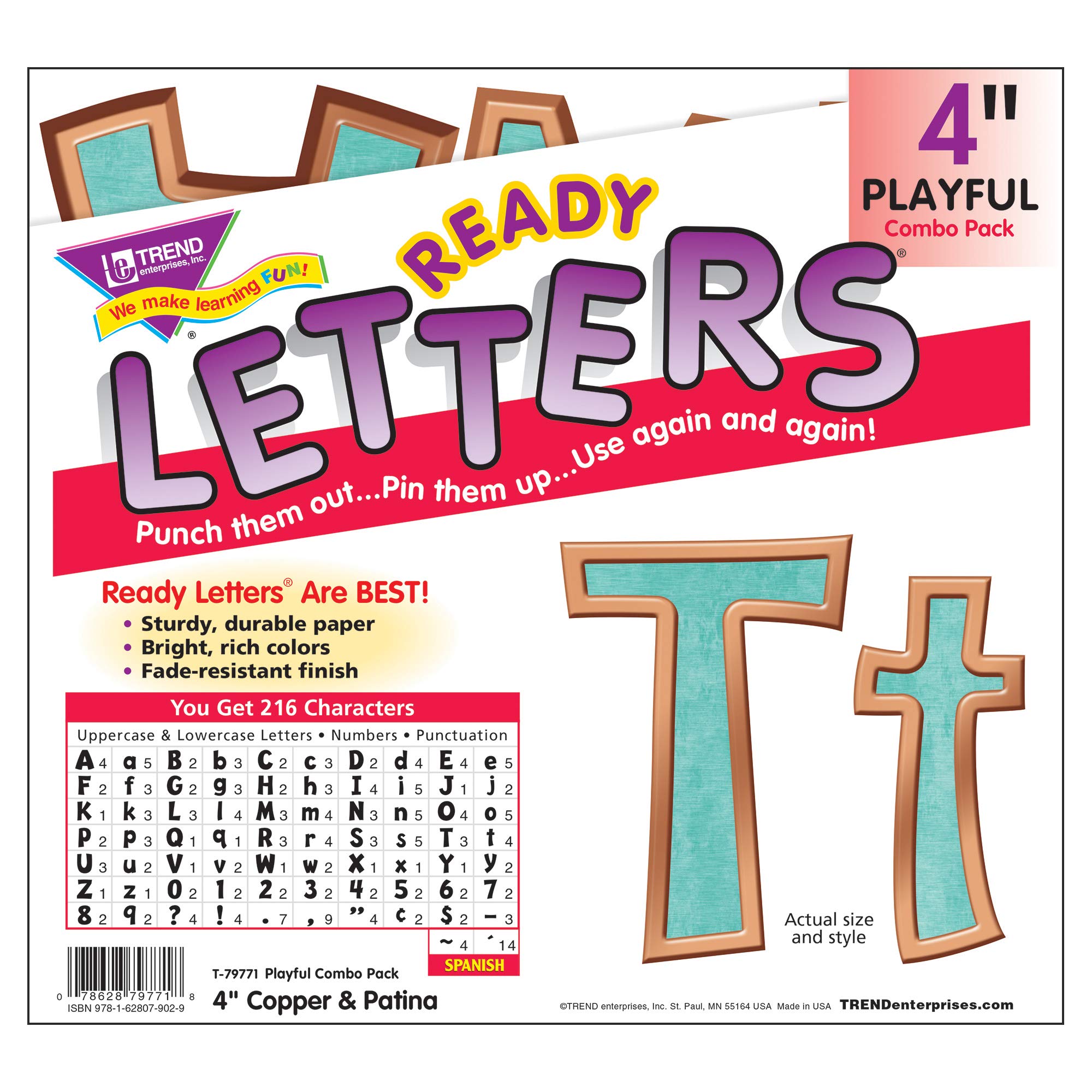 TREND enterprises, Inc. Copper & Patina 4" Playful Combo Ready Letters®, T-79771