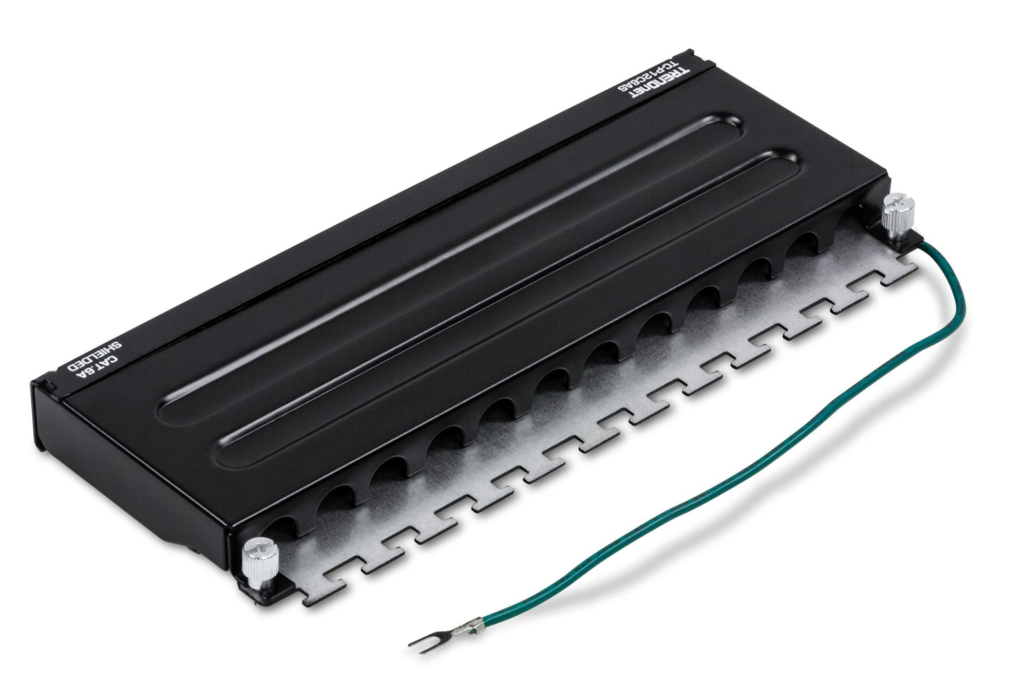 TRENDnet 12-Port Cat6A Shielded Patch Panel, 10G Ready, Cat5e,Cat6,Cat6A Compatible, Metal Housing, Color-Coded Labeling for T568A and T568B Wiring,Cable Management,Wall Mountable, Black,TC-P12C6AS