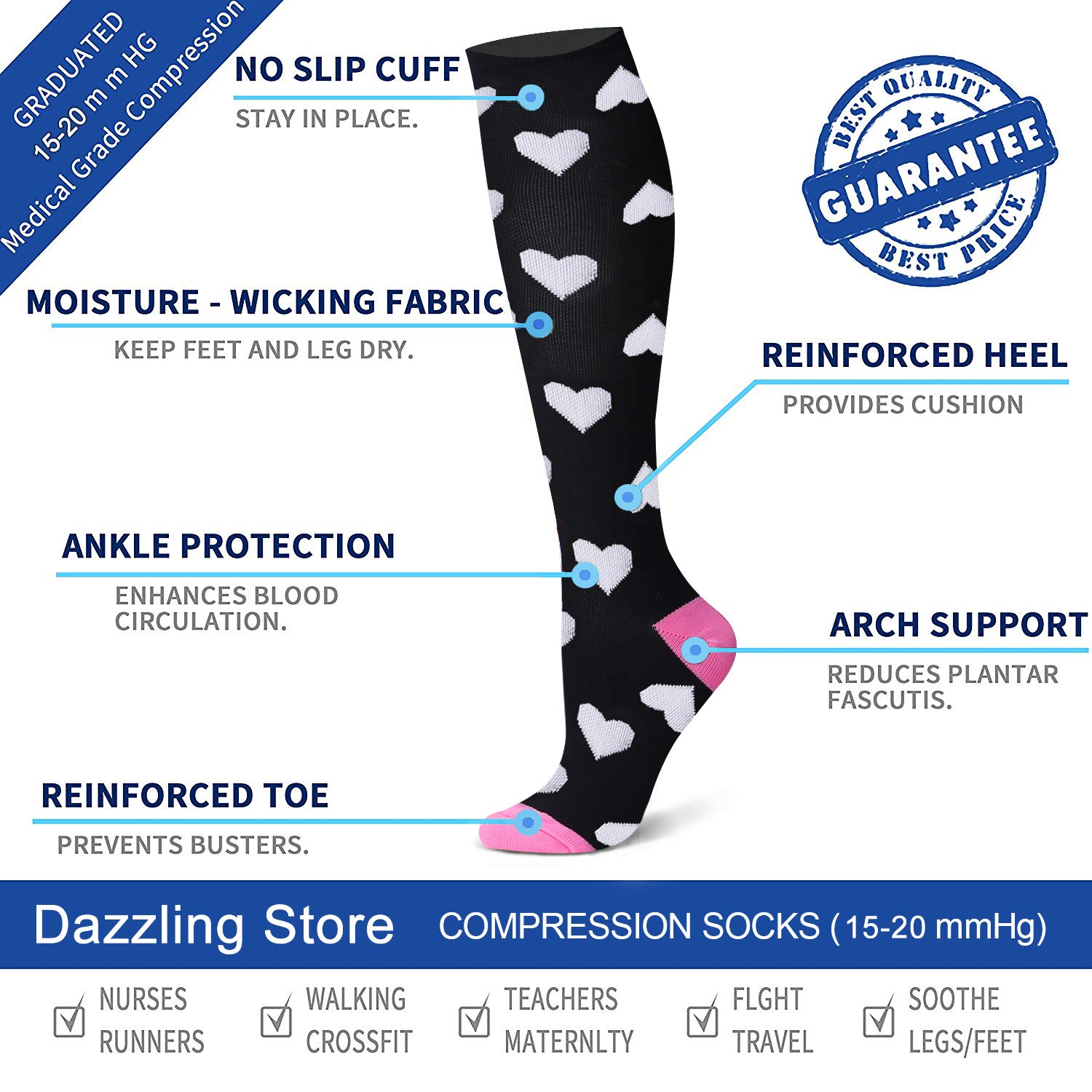 WITHYOU Compression Socks (8 Pairs), 15-20 mmHg is Best Athletic for Men & Women, Running, Flight, Travel, Pregnant - Boost Performance, Blood Circulation & Recovery (8 Assorted 7, S/M)