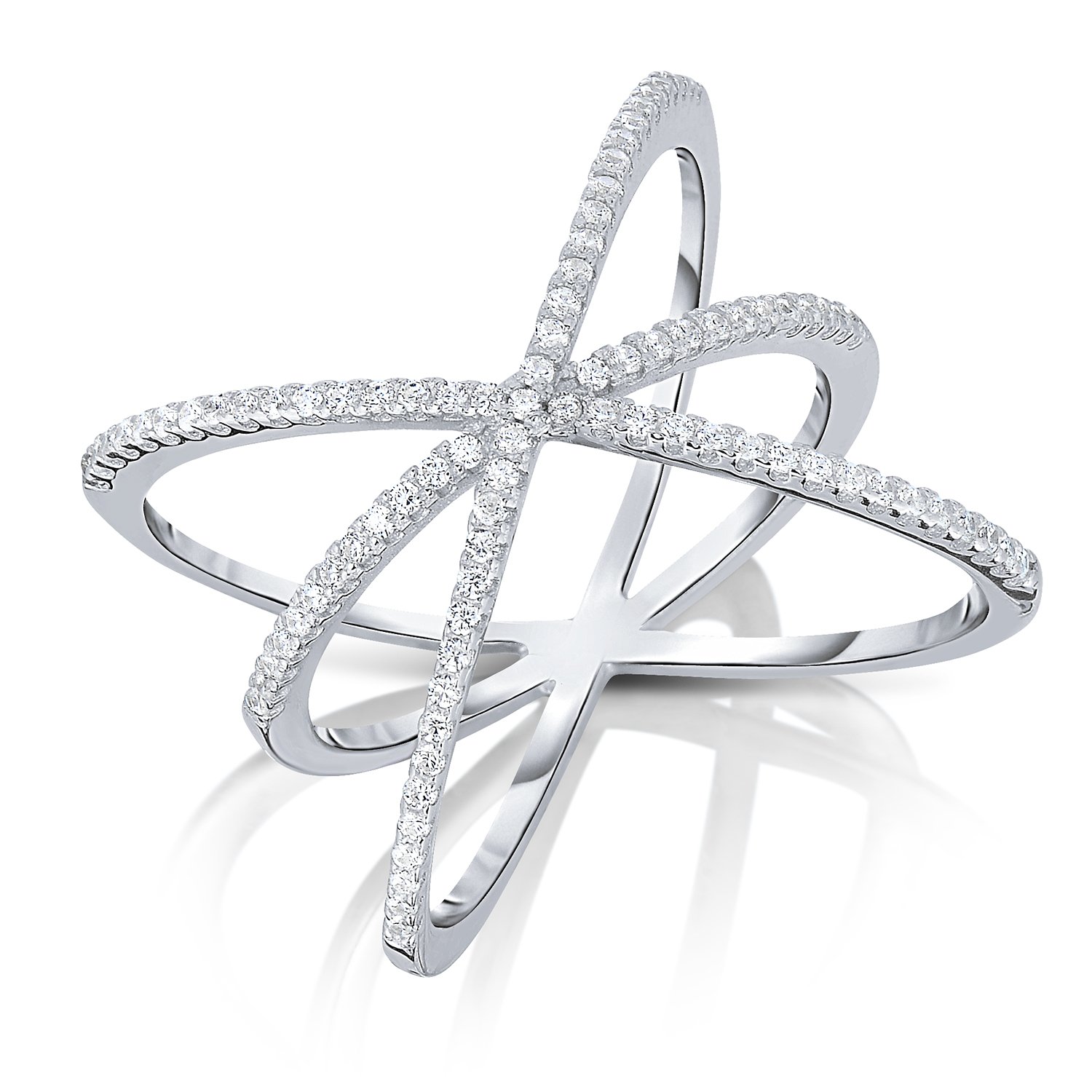 TILO JEWELRY Sterling Silver Cubic Zirconia CZ Triple Criss-cross X Ring (8)