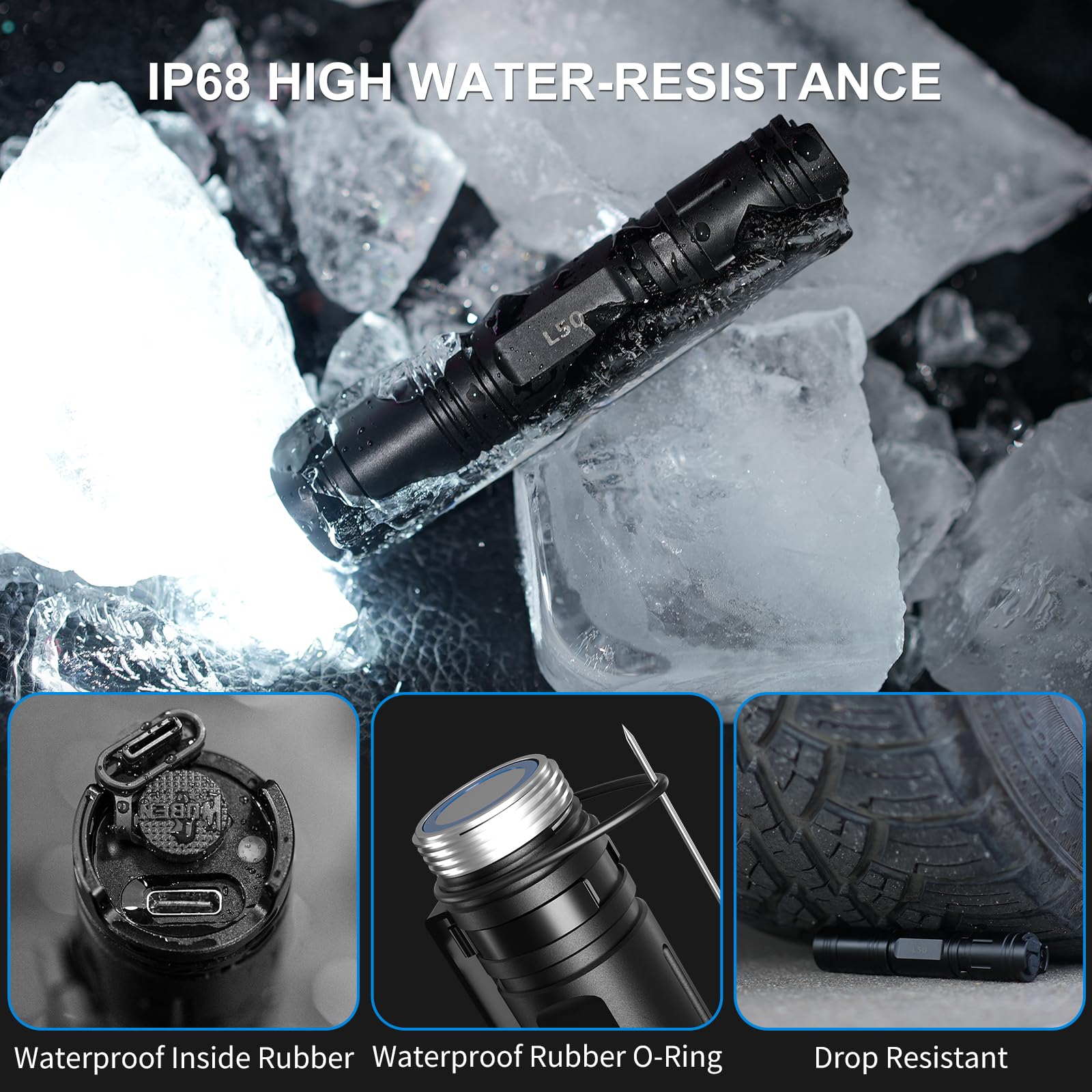 WUBEN L50 Rechargeable Flashlight, 1200 High Lumens Tactical Super Bright LED Flashlight, 5 Modes & IP68 Waterproof Pocket EDC Flash Light for Emergency, Rescue, Inspection, Repair