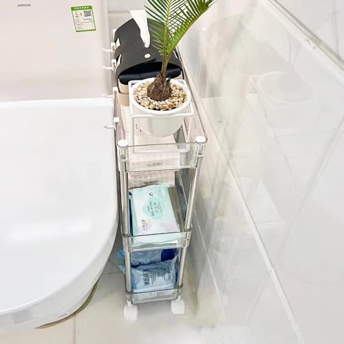 Versatile Transparent Rolling Storage Cart, Slim Design, 3 Tier Multi-Purpose Organizer for Kitchen, Bathroom, Office, and More (Slim 3-ply)