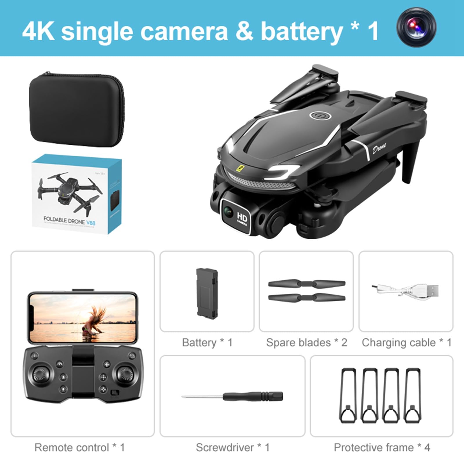 Upgraded Aerial Photography Drone With 4K Camera - Remote Control Drone Toy For Kids - Foldable Quadcopter With Altitude Hold, Headless Mode - Drone with Camera for Adults Kids