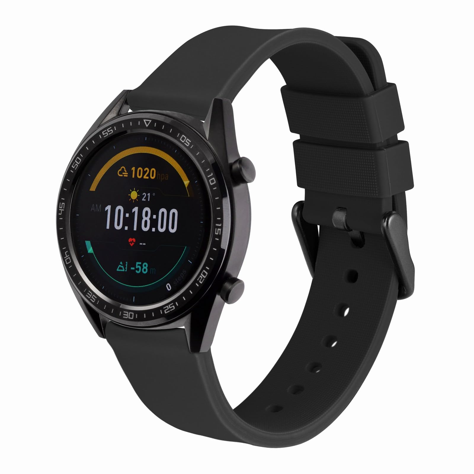 WOCCI 20mm Silicone Watch Band, Quick Release Rubber Replacement Strap with Black Stainless Steel Buckle (Black)