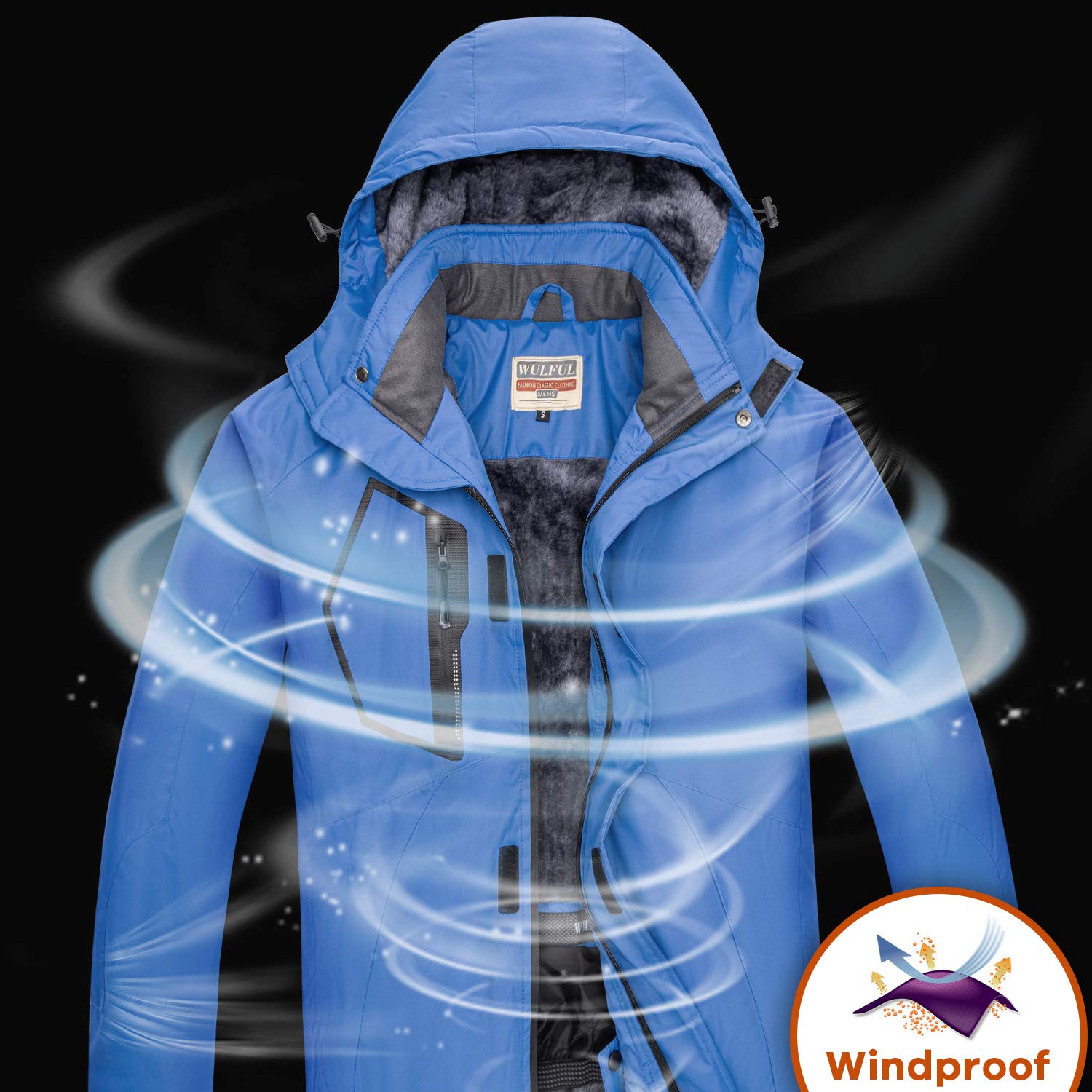 WULFUL Men's Waterproof Ski Jacket Warm Winter Snow Coat Mountain Windbreaker Hooded Raincoat