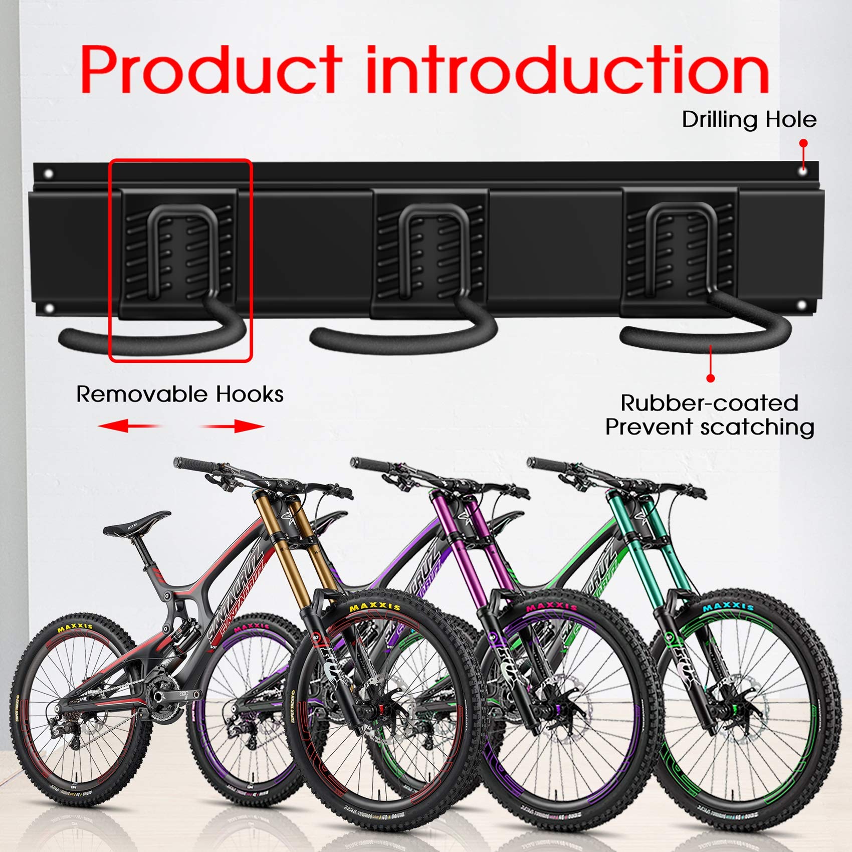 WALMANN Bike Storage Rack, 6 Bike Hooks for Garage & Home Space Saving Wall Mount Vertical Bike Hangers Holds Up to 300LBS