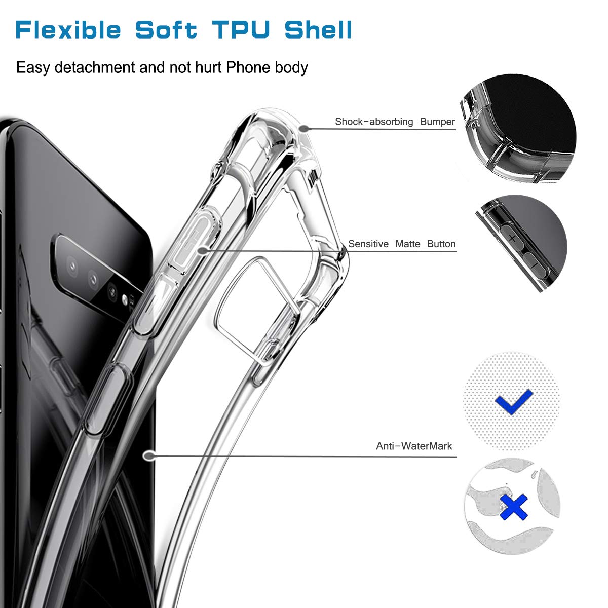 Weuiean Case [Shock-Proof Drop Protection] with [Sound Conversion] Feature Flexible Soft Silicone Bumper Protective Cover Clear Case, Samsung Galaxy S10 Plus 6.4" - Clear