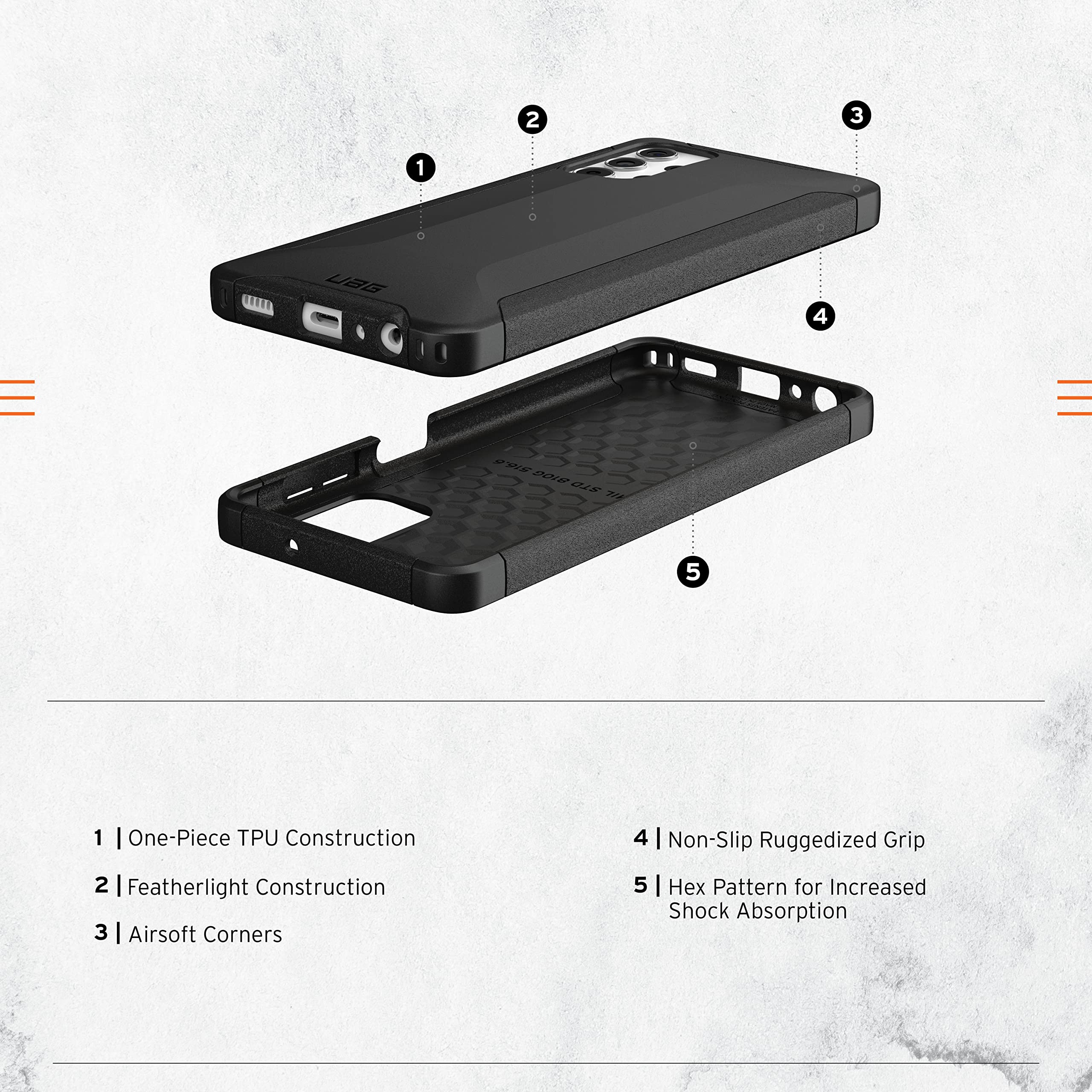 URBAN ARMOR GEAR UAG Designed for Galaxy A13 4G (SM-A135F) Case [6.6-inch Screen] Scout Rugged Sleek Shockproof Lightweight Antimicrobial Military Drop Tested Protective Cover, Black