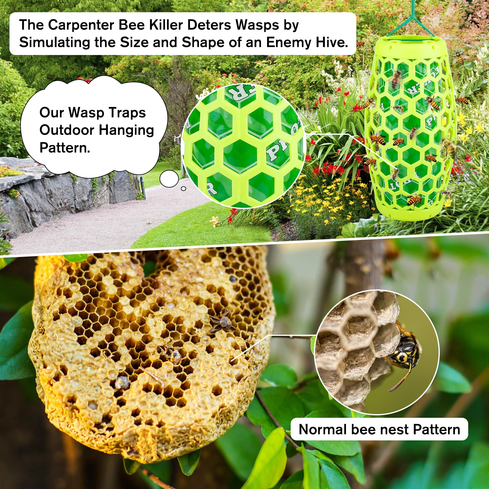 Wasp Trap Bee Traps Catcher,Wasp Traps Outdoor Hanging,Wasp Deterrent Killer,Wasp Catcher with 4 Sticky Bug Boards,Non-Toxic and Reusable Hornet Trap Yellow Jacket Trap for Garden,Yard,Farm (2 Pack)