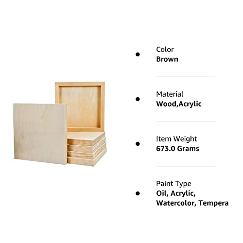 YoleShy 6 Pcs 8'' x 8'' Unfinished Wood Cradled Painting Panel Boards for Arts & Craft - Wooden Canvas Panels
