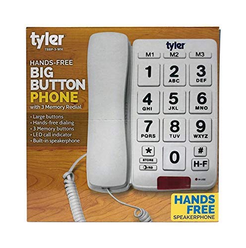 Tyler TBBP-3-WH Big Button Corded Phone with Speakerphone for Seniors and Ease of Use