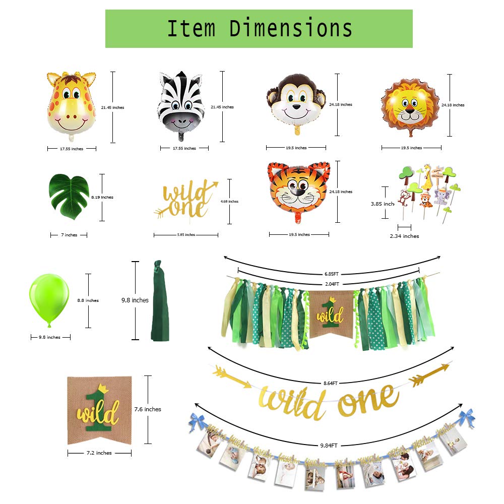 Wild One Birthday Decoration, Safari Baby First Bday Decor Kit, Jungle 1st Bday Party Balloon Set