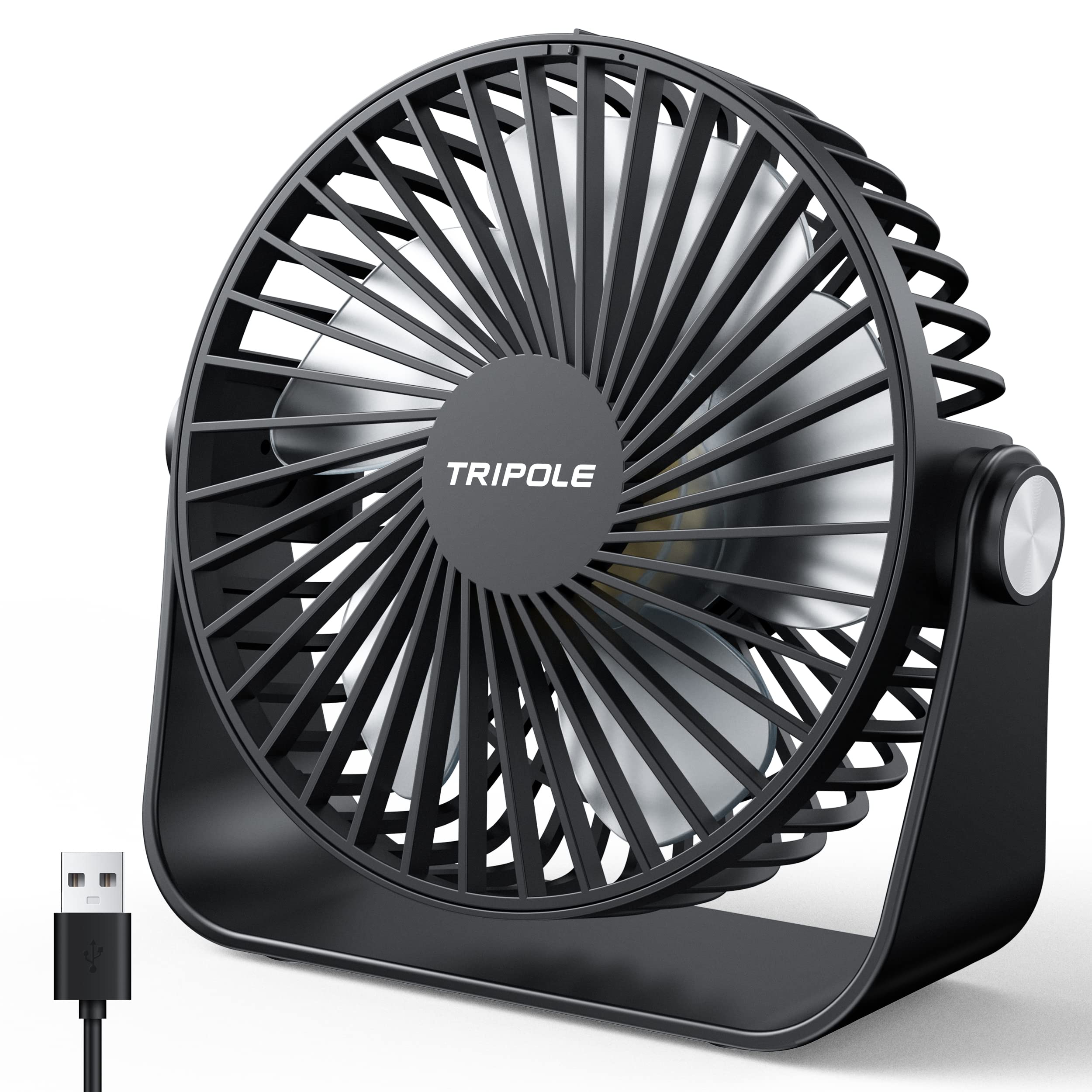 TriPole USB Desk Fan Mini Portable Fan with Strong Airflow Small Table Fan 3 speeds 360°Rotatable Personal Fan for Desktop Home Office Bedroom Camping Outdoor,5.1Inch,4.9ft cable