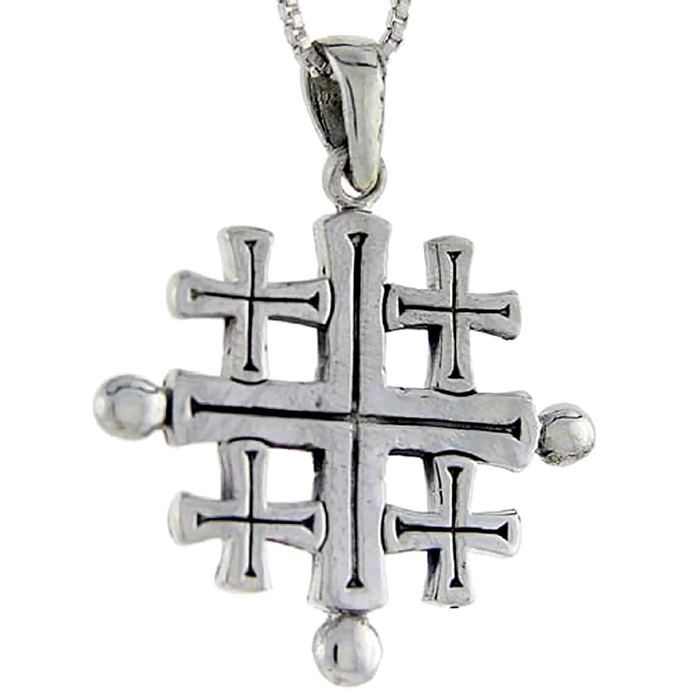 Sterling Silver Jerusalem Cross Pendant 1 1/4 inch Tall