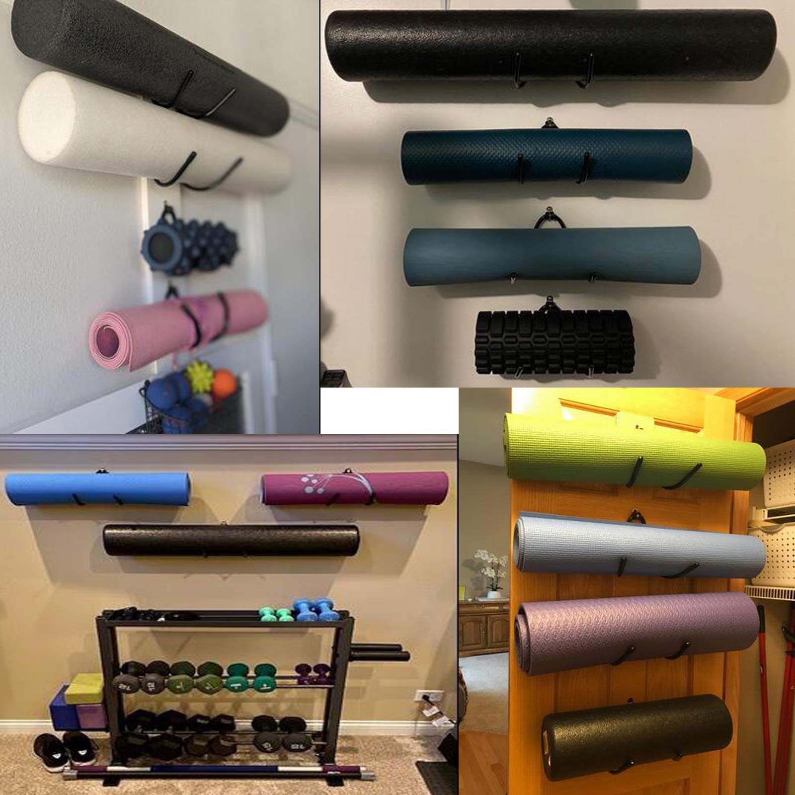 Yoga Mat Storage Foam Rollers Rack Rolled Bath Towels Holder Shelf - Solid Quality Wall Mountable for Bathroom Yoga room Yoga Massage Muscle Roller Exercise Mat, Adjustable Size,Up to 20Lbs - (2 Pack)