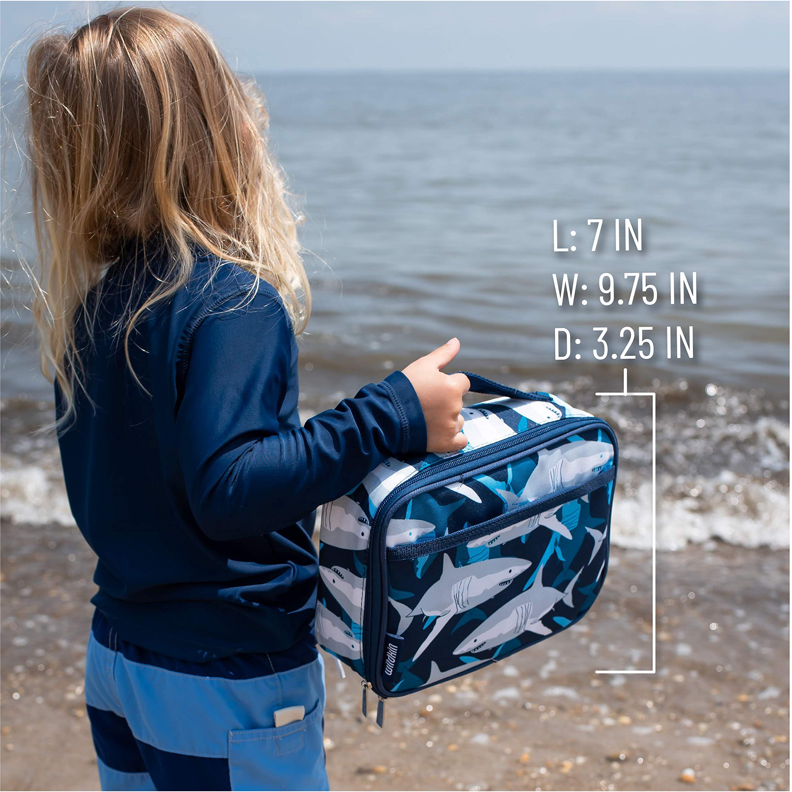 Wildkin Kids Lunch Box, 17-Inch Backpack, and Ice Pack Bundle for Organized, Fresh and Fulfilling Dishes All Around (Sharks)