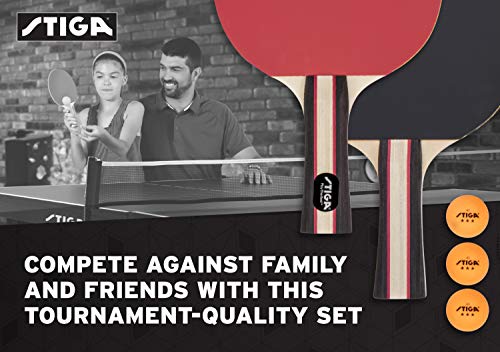 STIGA Performance 2 Player Ping Pong Set β 2 Table Tennis Rackets, 3 β 3 Star Orange Balls Included