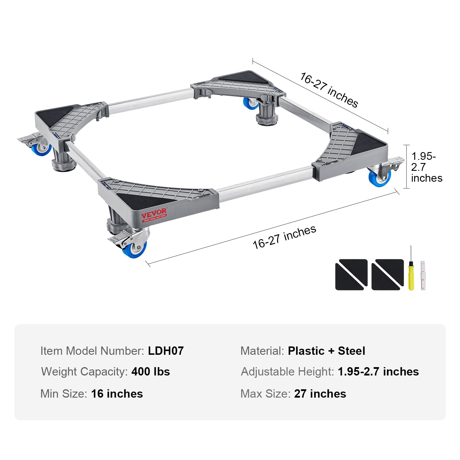 VEVOR Mini Fridge Stand, 27ββ Universal Mobile Base with 4 Strong Feet, 4 Locking Swivel Wheels, Adjustable Furniture Mover Mobile Base for Washing Machine, Refrigerator, Washer and Dryer