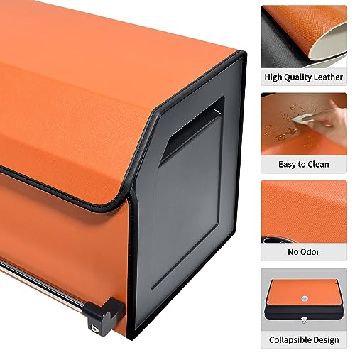 XCF Trunk Organizers for Suv, Collapsible Leather Car Trunk Organizer with Lid and Sturdy Handle for BMW Small Storage Box (11.4 x 16.9 x 12.2, Orange)
