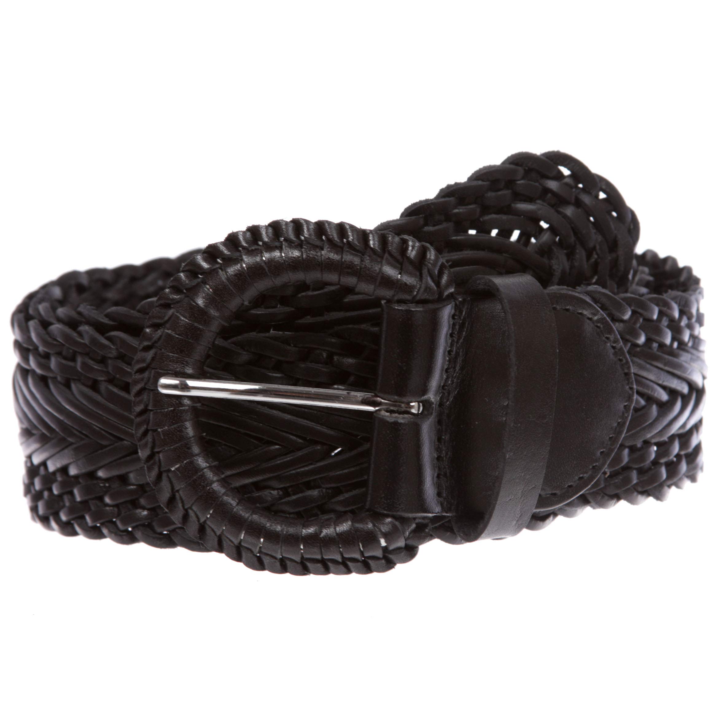 Women's 2" Wide Braided Woven Round Leather Belt, Navy | L/XL - 40"