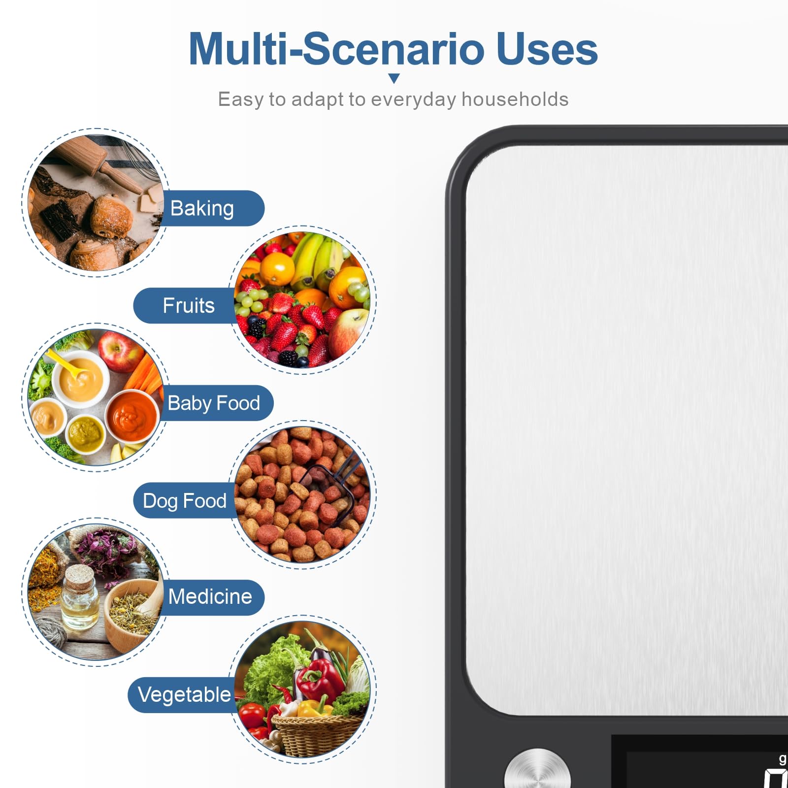 Tyuoikom Digital Food Scale, 8.9 "x 6.5", Stainless Steel Panel,A Premium Kitchen Scale, Small Precision Mechanical Scale, Digital Grams and Ounce, Liquid Crystal Display, 11lb/5kg, 1g/0.1 Oz