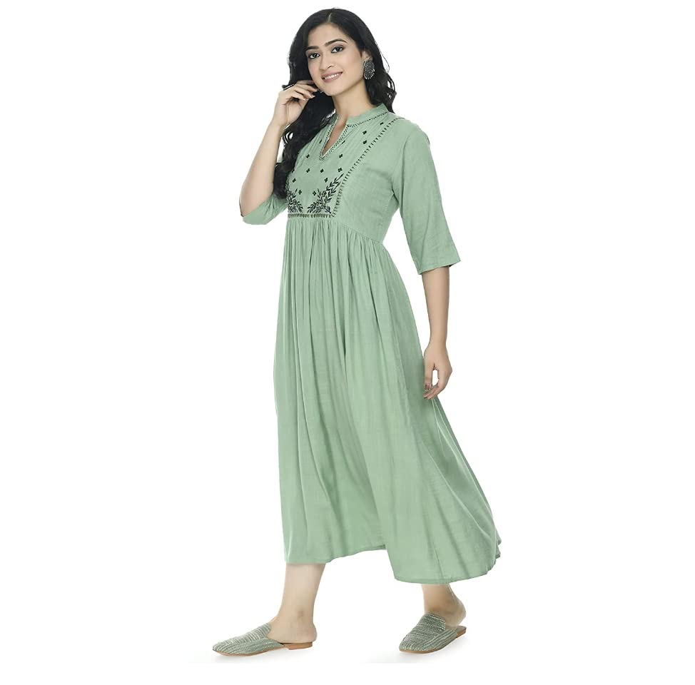 Shiv Creations India Women Embroidered Anarkali Kurti (as1, alpha, l, regular, regular, Green)