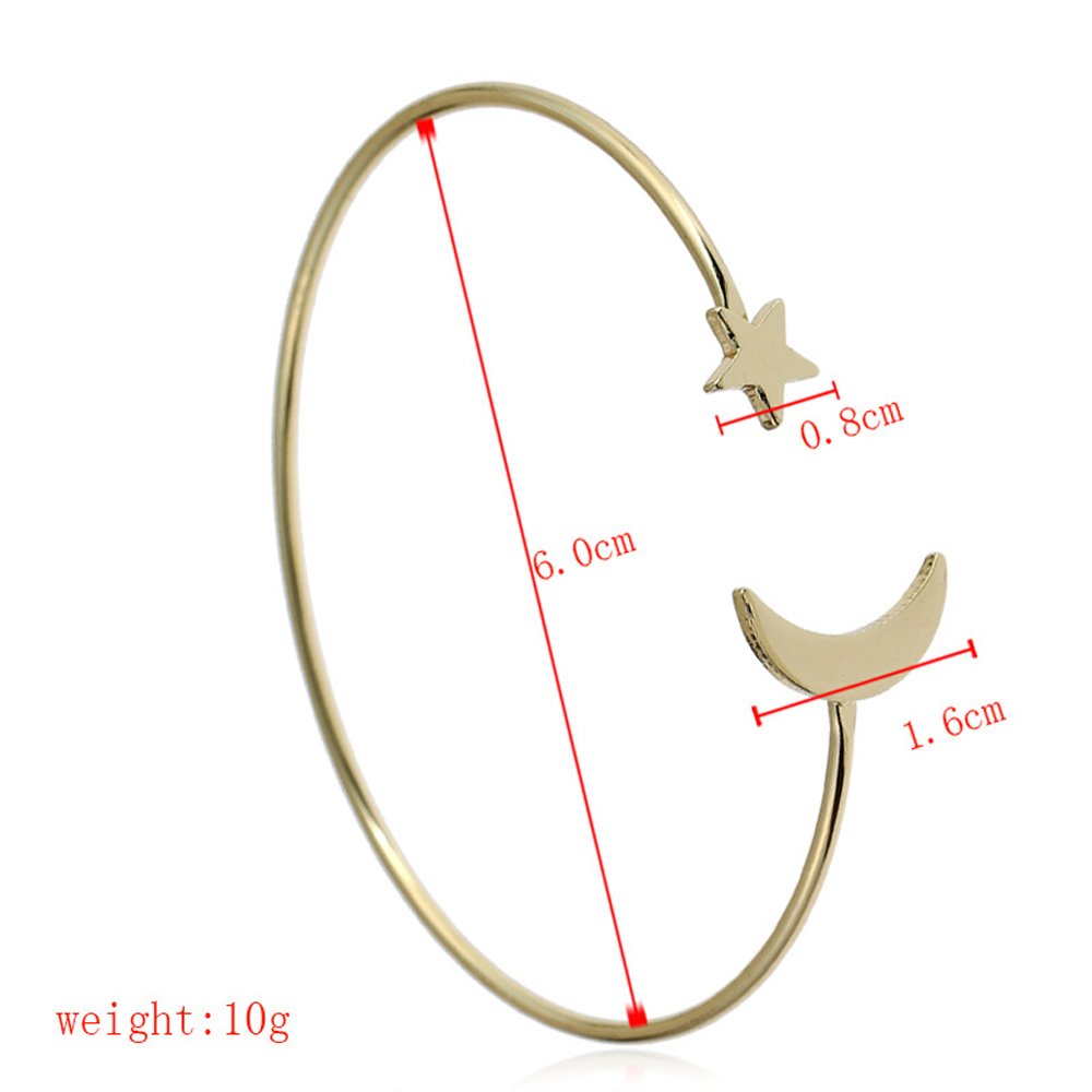 YINLI 2 Pack Women Simple Cuff Bracelet Bangle Adjustable Bracelets (Star and Moon)